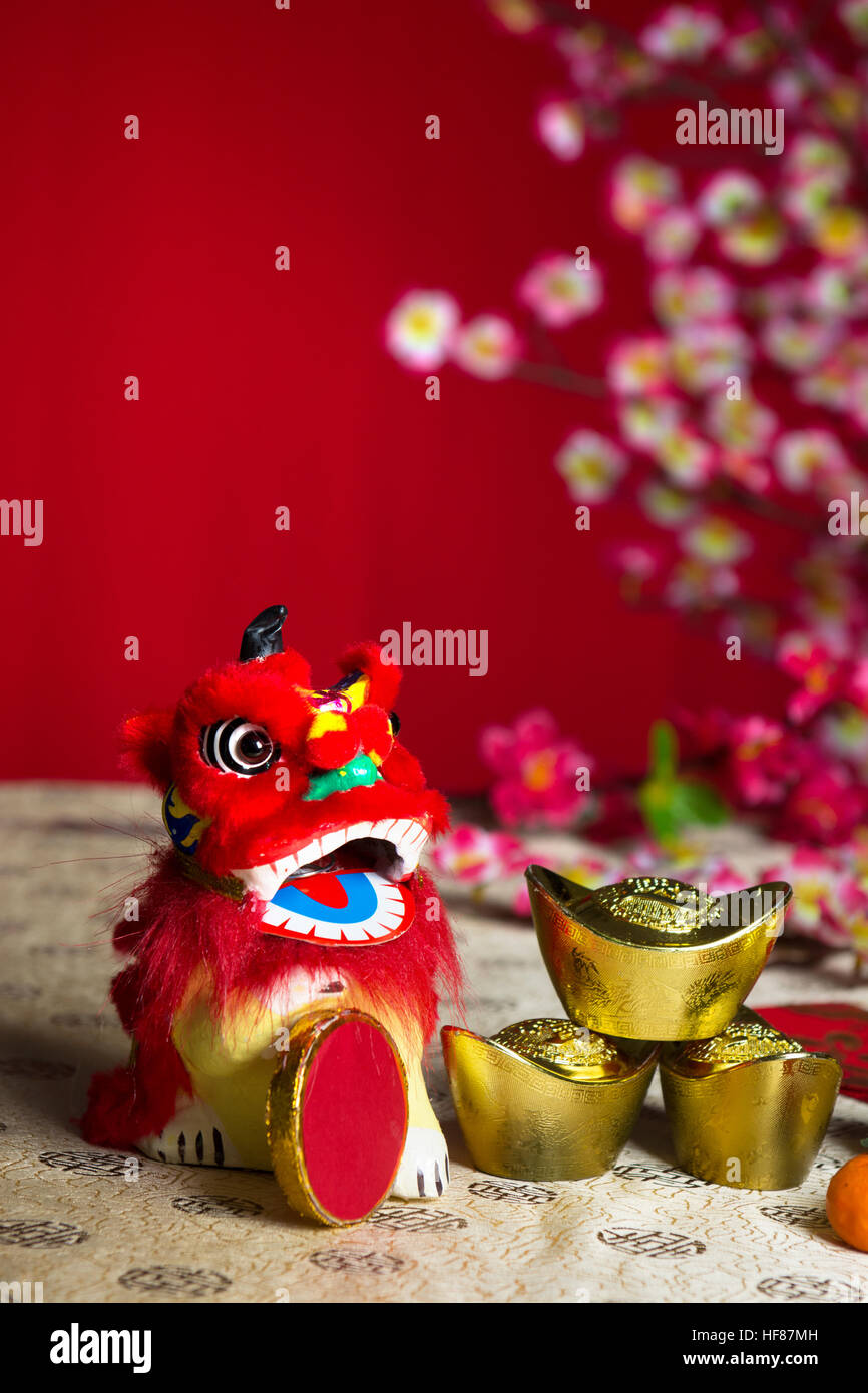 Chinese new year festival decorations, ang pow or red packet and gold ...