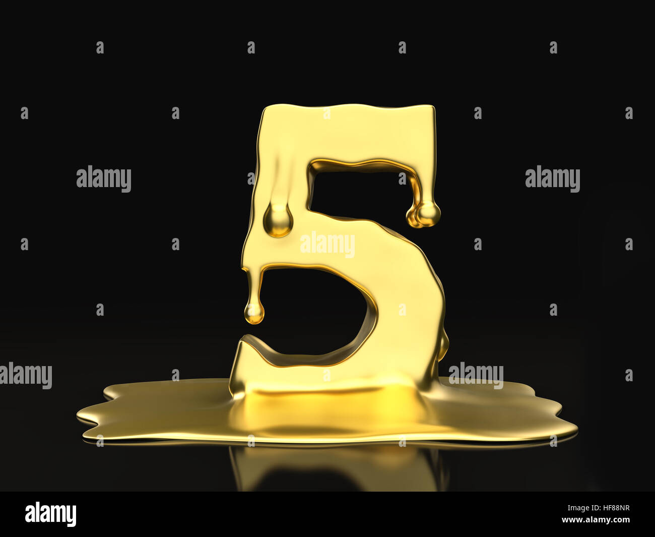 Liquid gold number 5 on a black background. 3D illustration Stock Photo ...