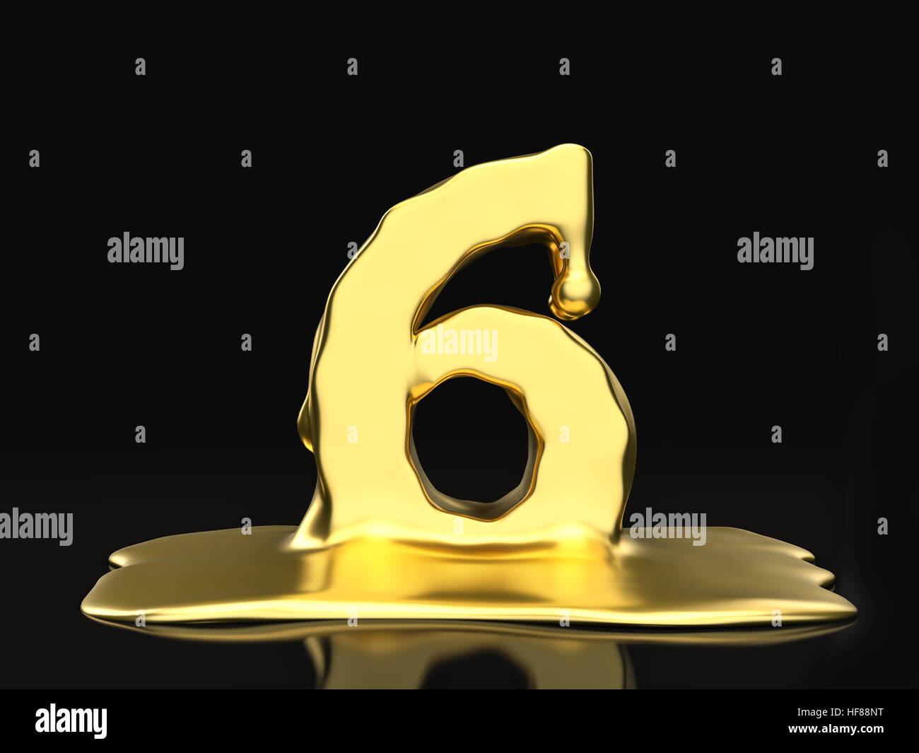 Liquid gold number 6 on a black background. 3D illustration Stock Photo ...