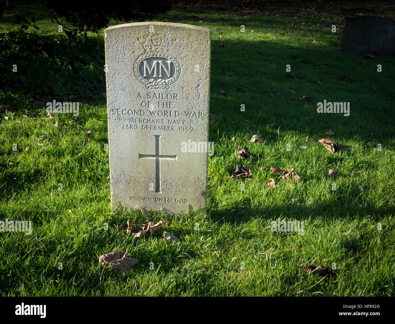 Single headstone dedicated to an unknown sailor in the merchant navy ...