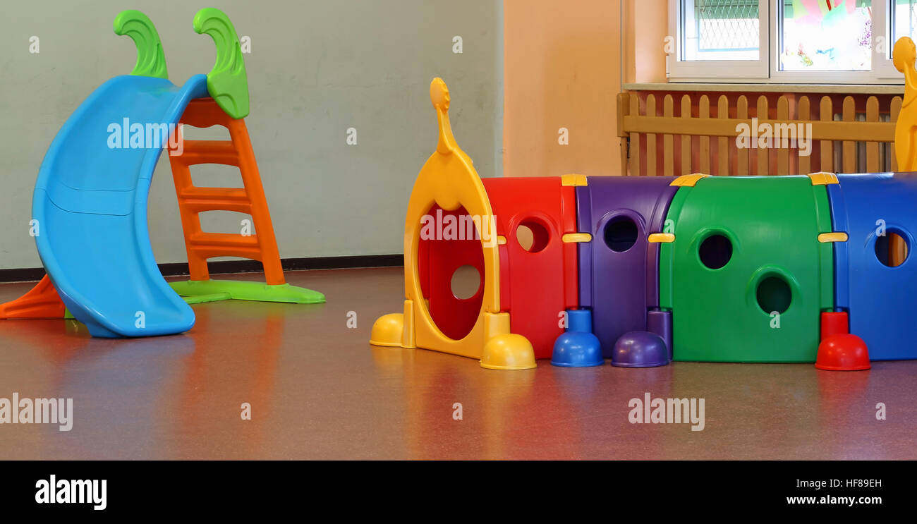 school hall with two large plastic games for preschoolers Stock Photo ...