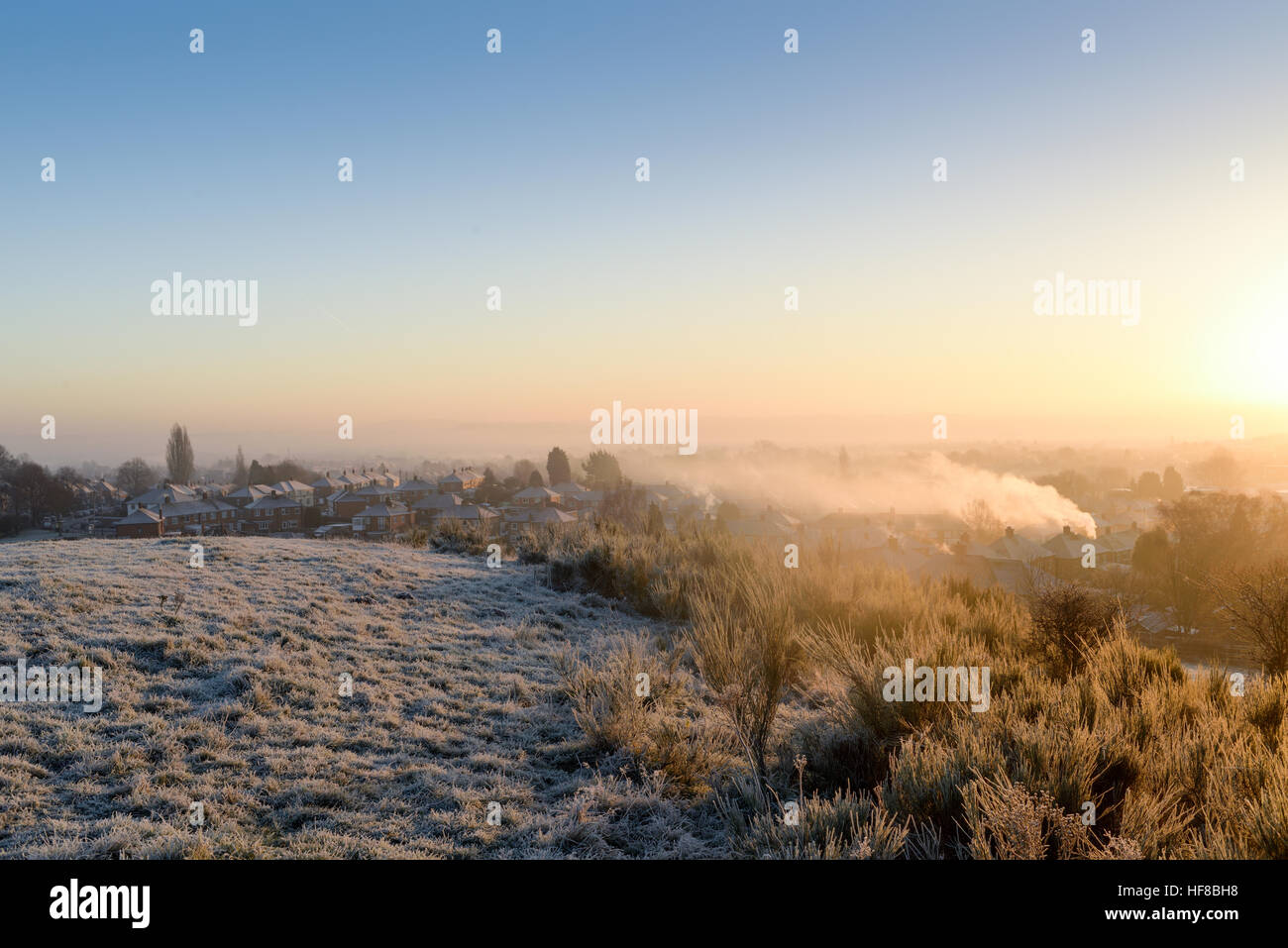 Hucknall small town in the East midlands ,view from Misk hills on a ...