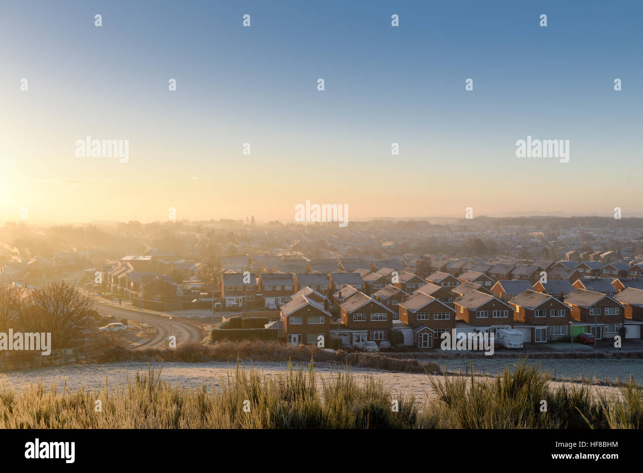Hucknall small town in the East midlands ,view from Misk hills on a ...