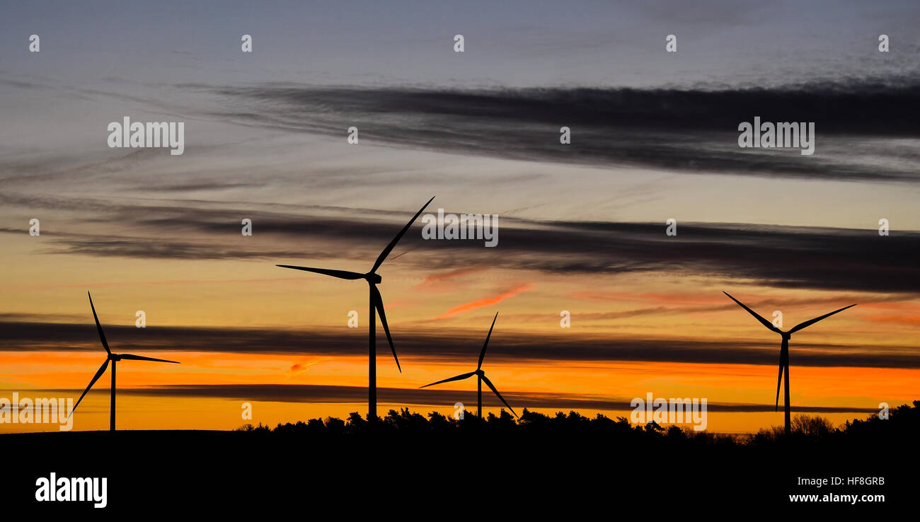 Treplin, Germany. 28th Dec, 2016. Wind power plants under a ...