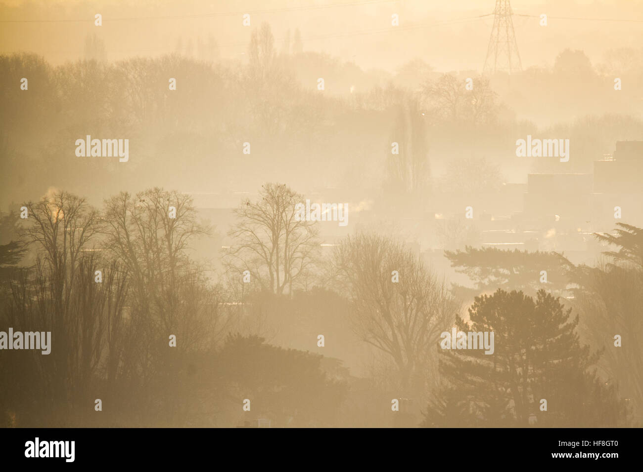 Wimbledon London,UK. 29th December 2016. Wimbledon landscape bathed in ...