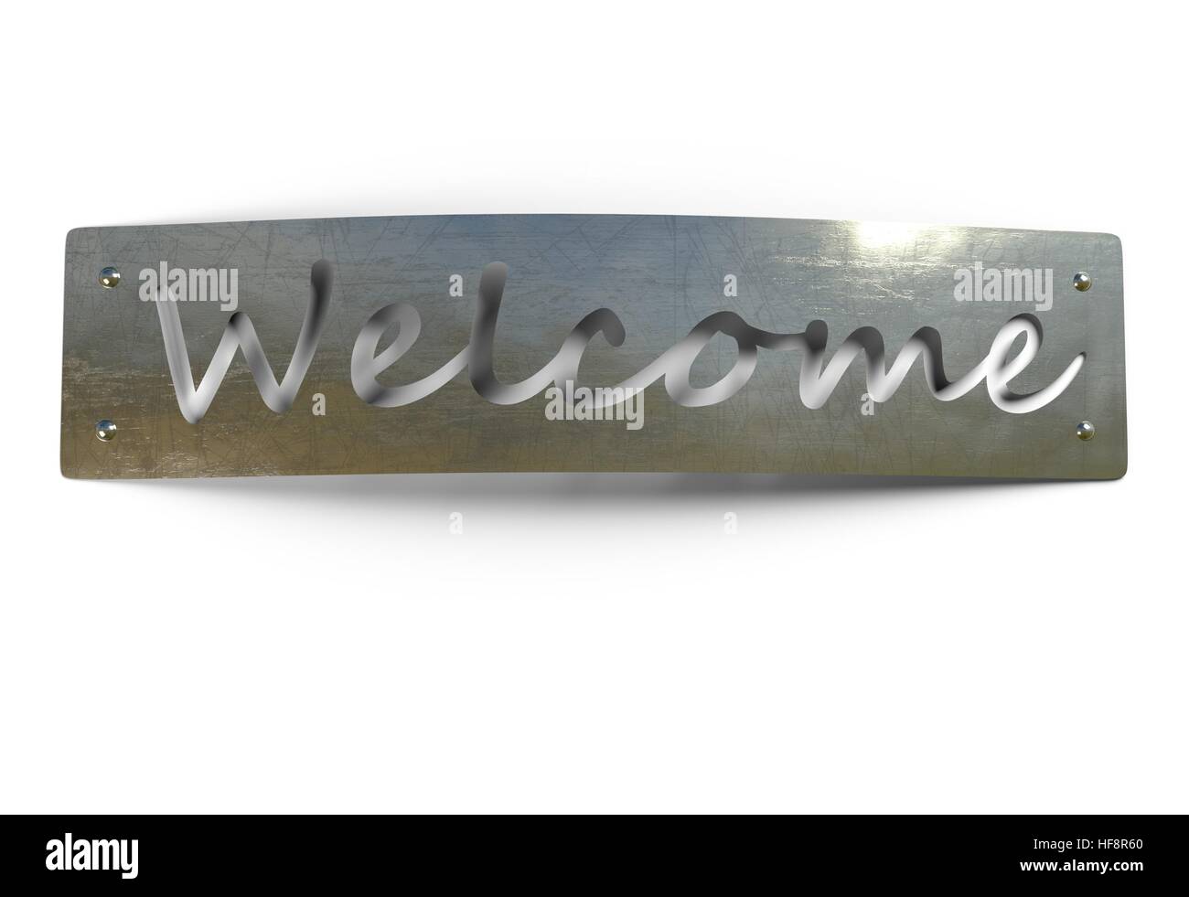 welcome sign metal nickel plate isolated on white 3d illustration Stock ...