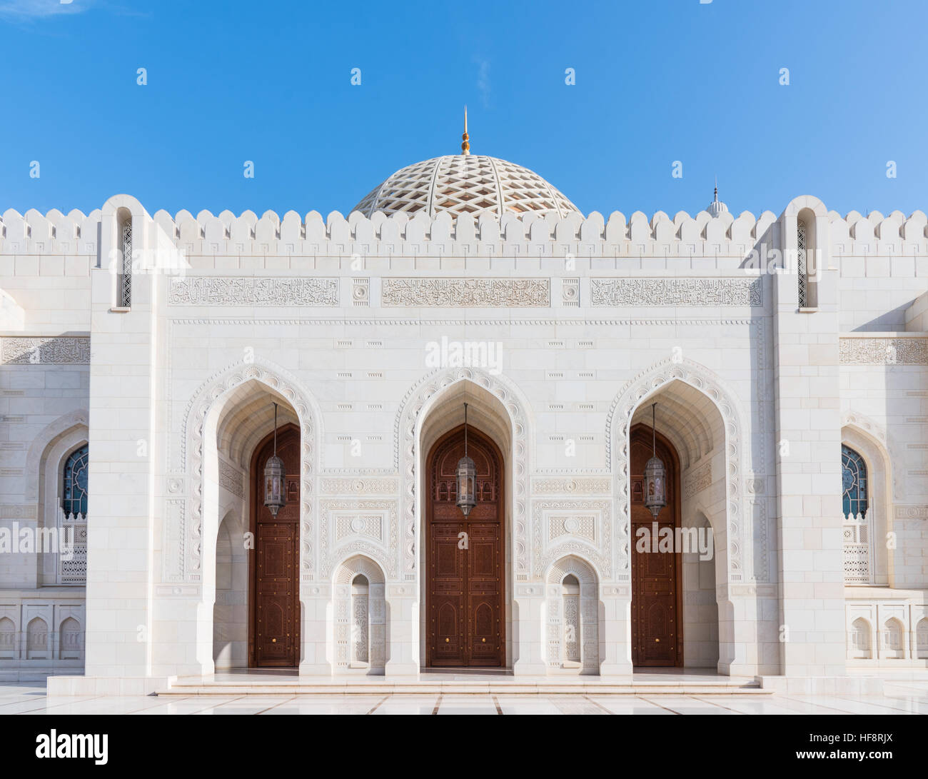 Exterior detail with entrance doors and the dome in the background of ...