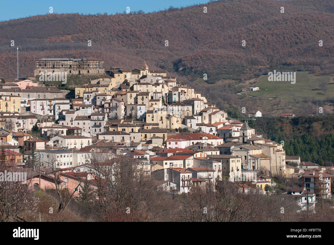 view on the Calvello village, Lucanian Apennine National Park, Italy ...