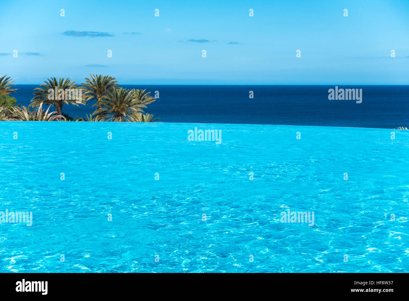 The waters of ocean view pool and atlantic ocean meeting at the horizon ...