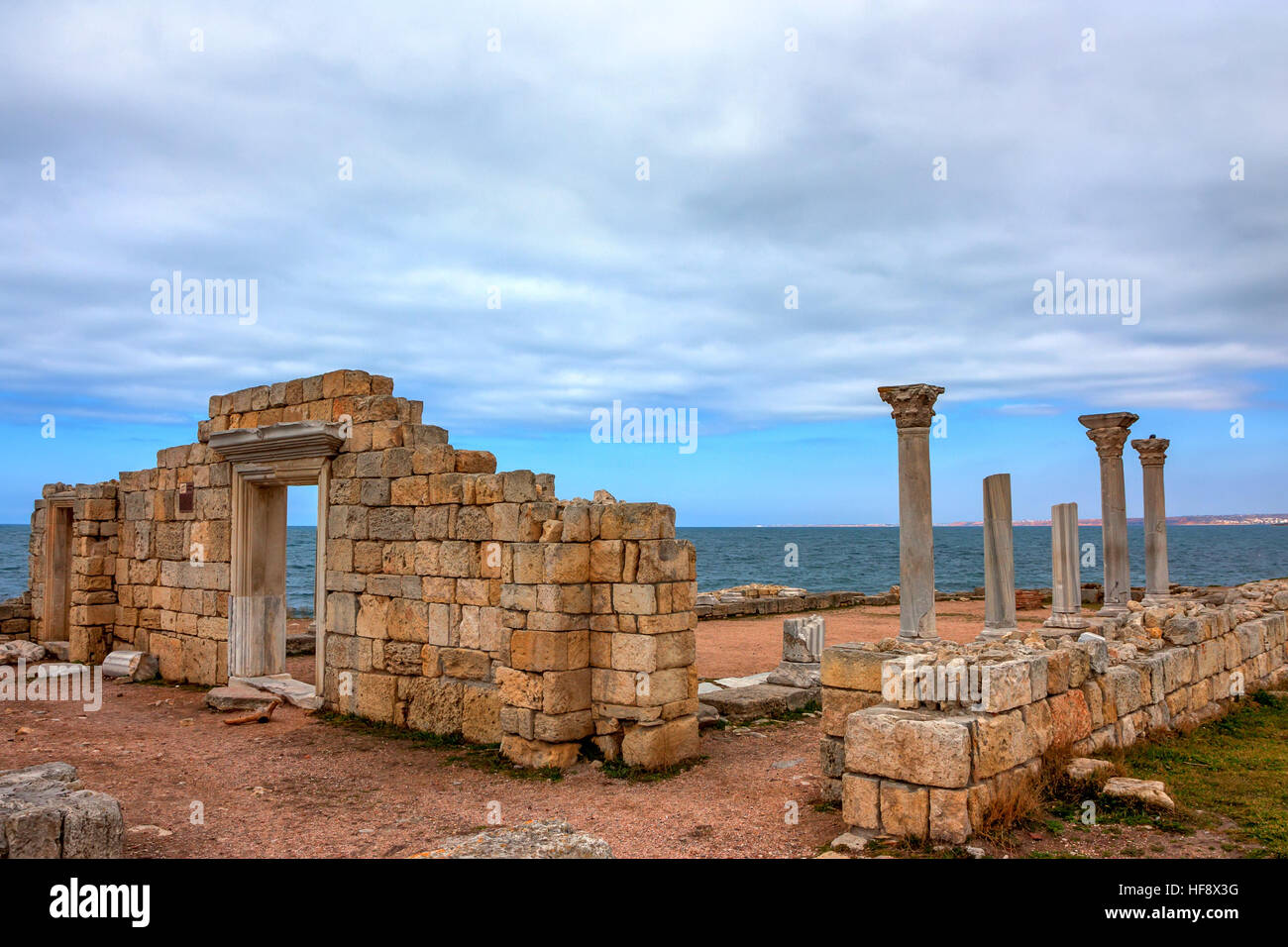 Ruins of ancient Chersonesus Tauric archaeological park in Sevastopol ...
