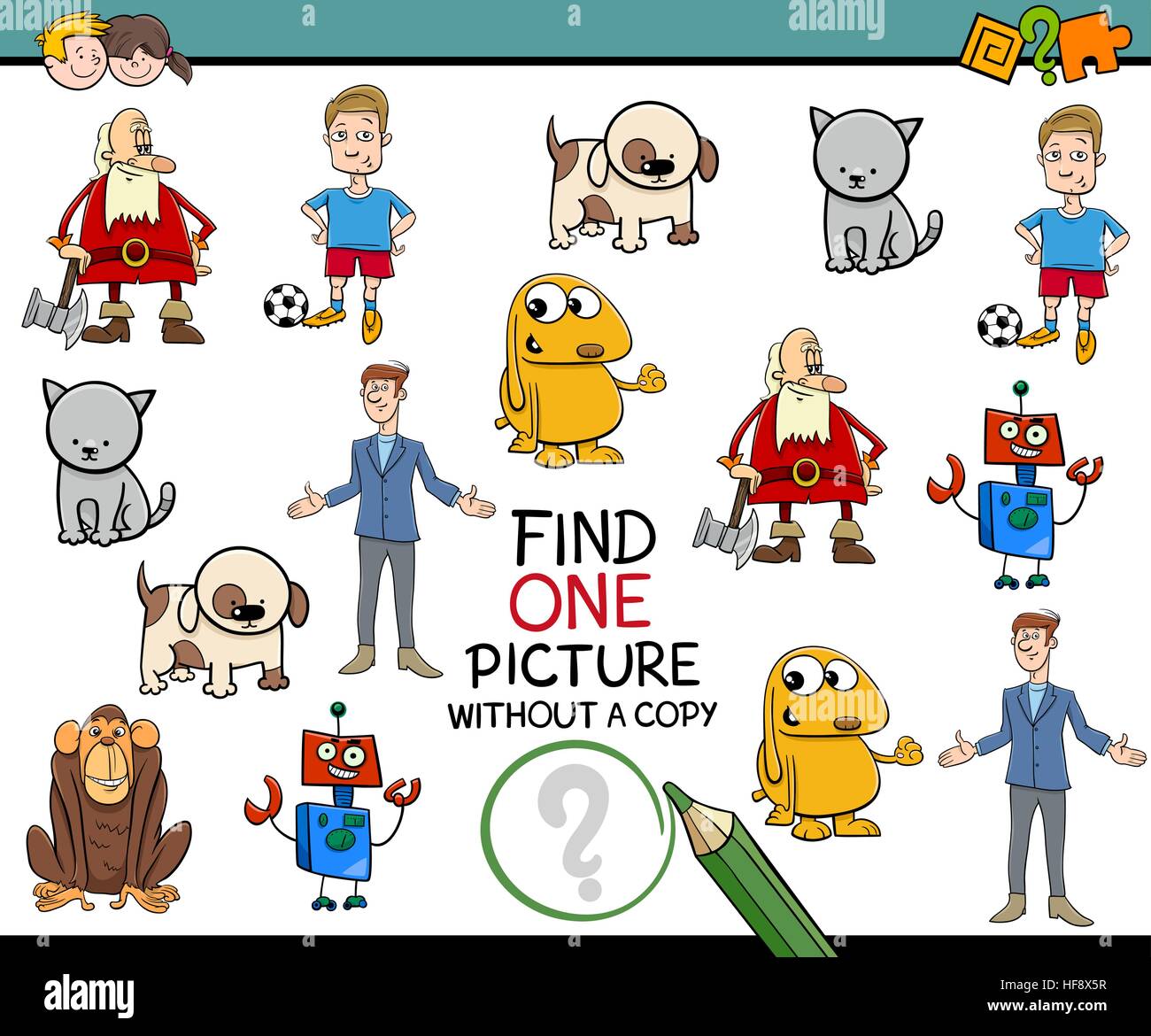 Cartoon Illustration of Educational Activity of Finding Single Picture ...