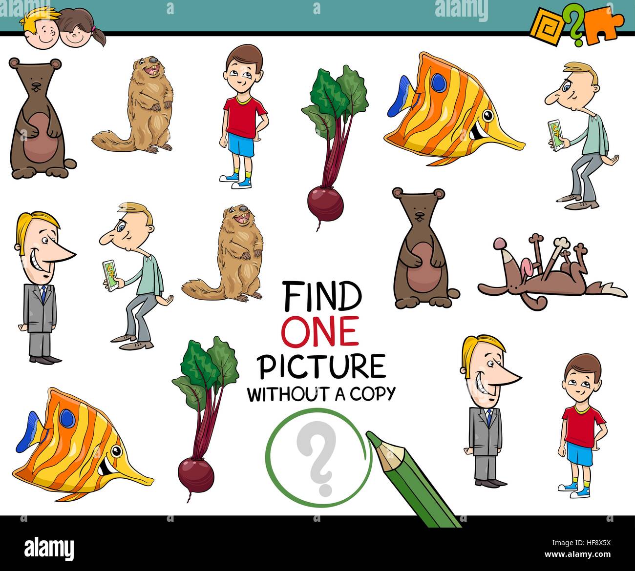 Cartoon Illustration of Educational Activity of Finding Single Picture ...