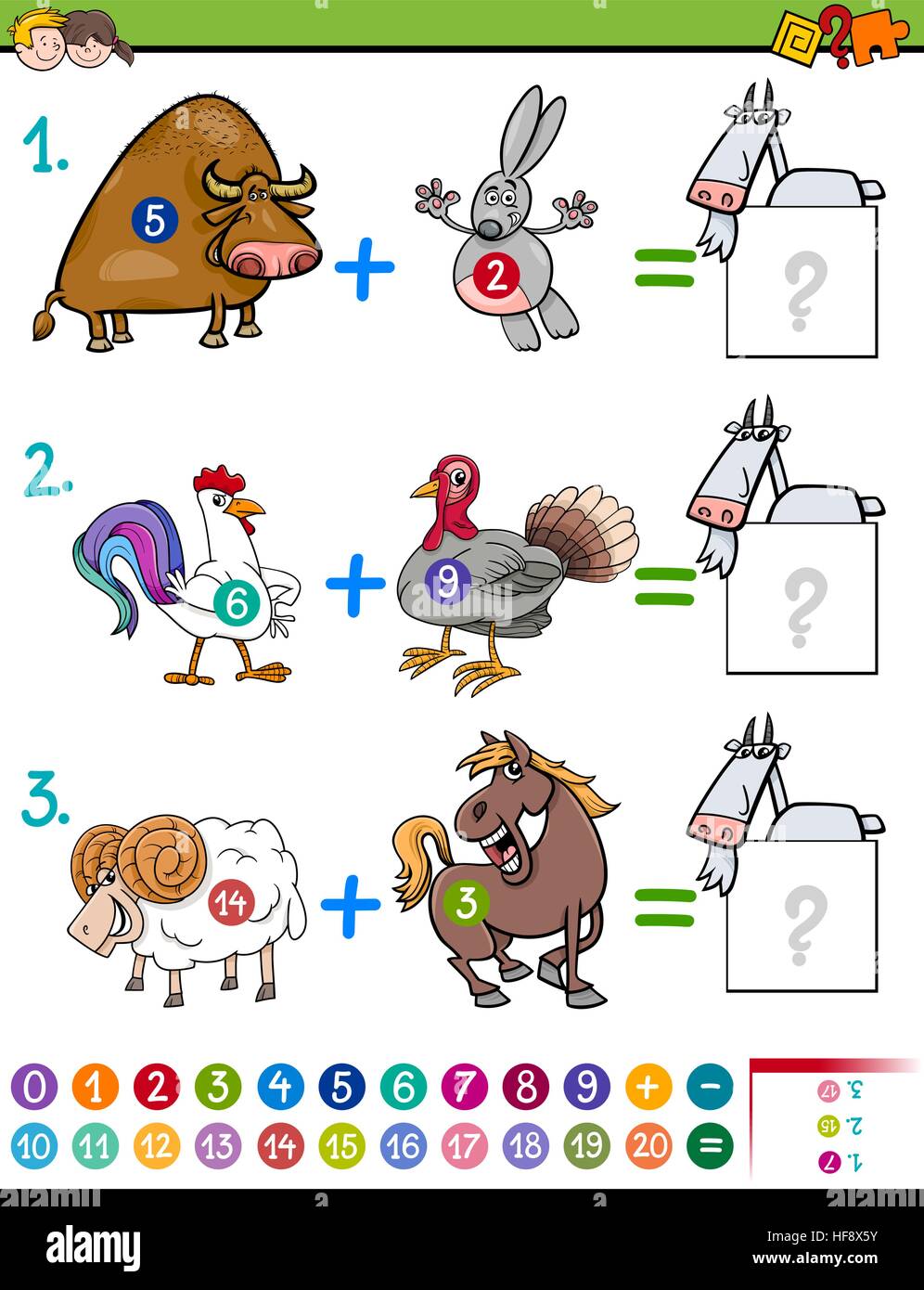 Cartoon Illustration of Educational Mathematical Addition Activity for ...