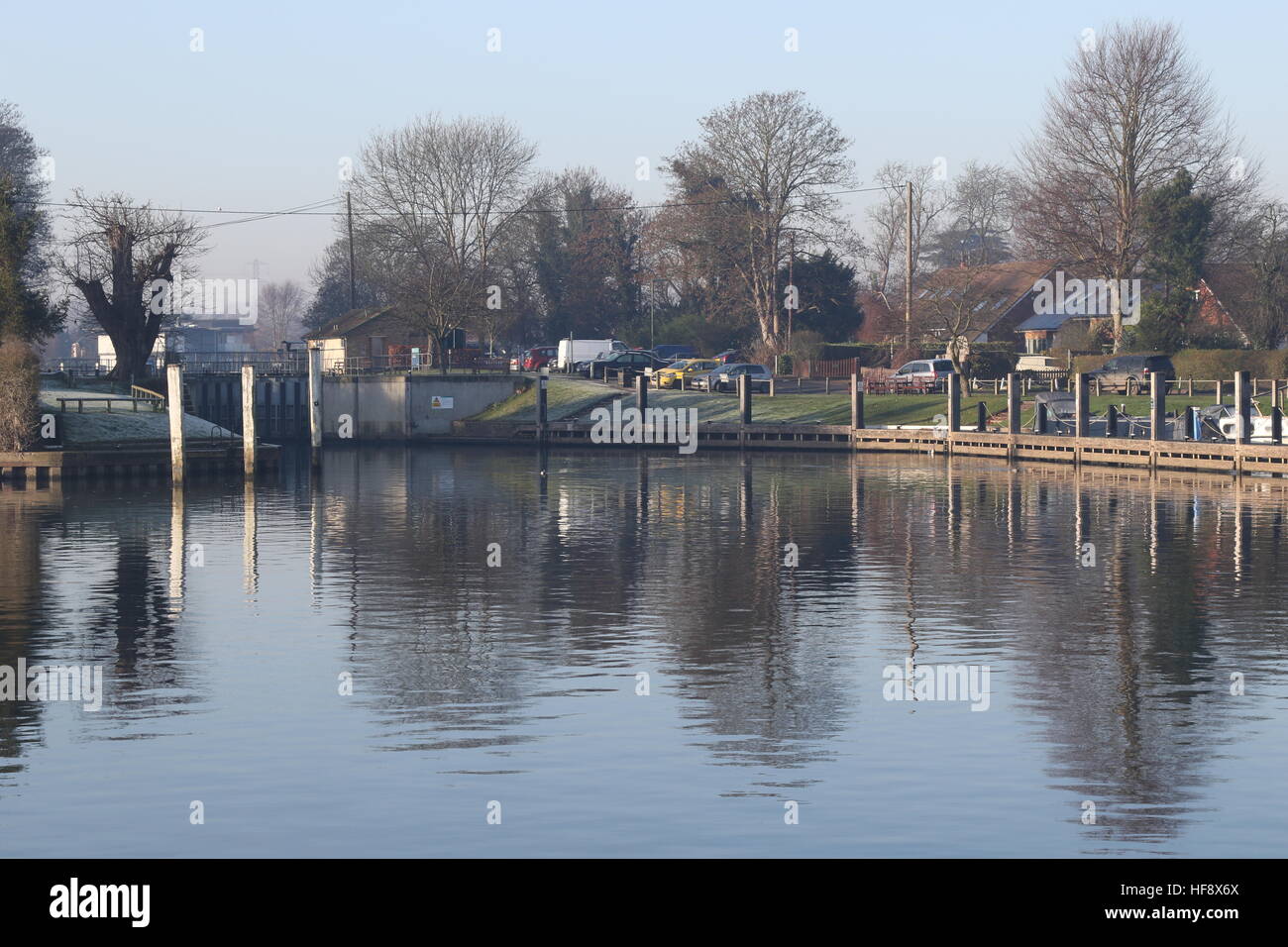 Lock on a river in winter Stock Photo - Alamy