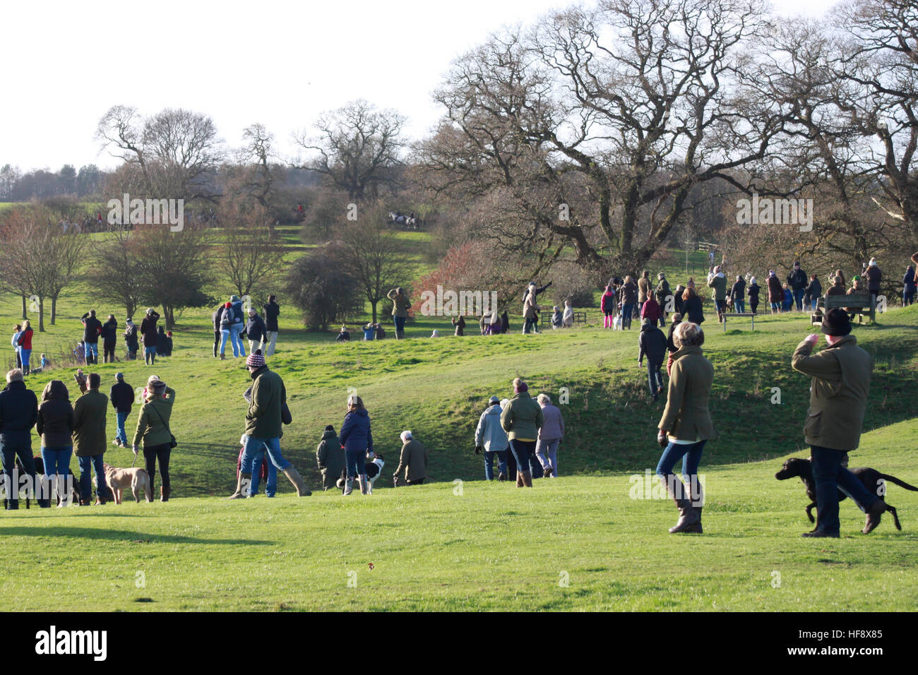 Crowds enjoying rural country sport Holderness Hunt Boxing Day meet ...
