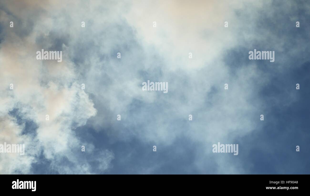 white smoke against a blue cloud sky sunlight landscape nature Stock ...