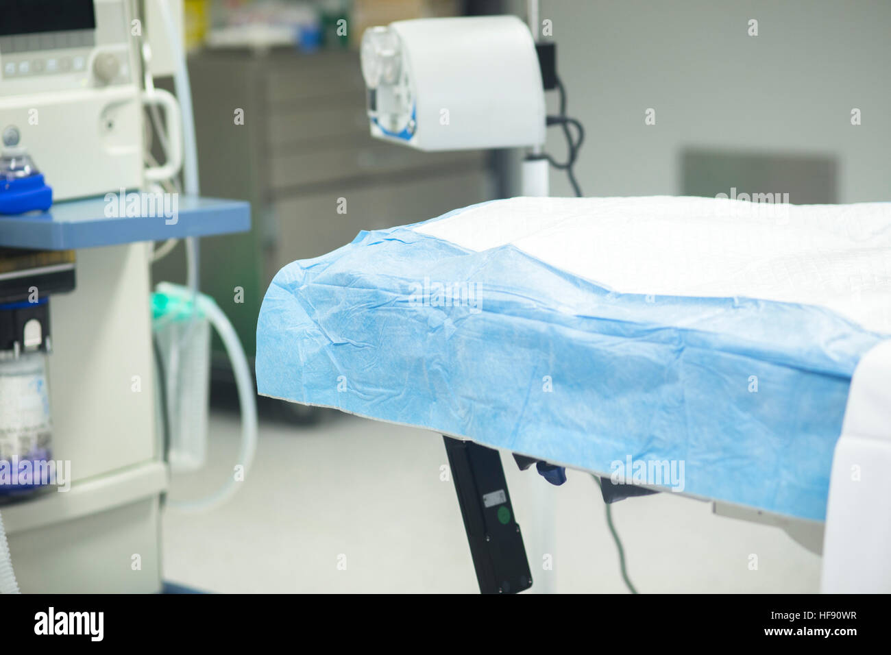 Hospital surgery bed in operating theater emergency room prepared for ...