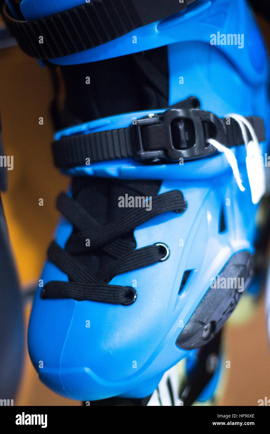 Freestyle inline skates boots and wheels in retail store shop window ...