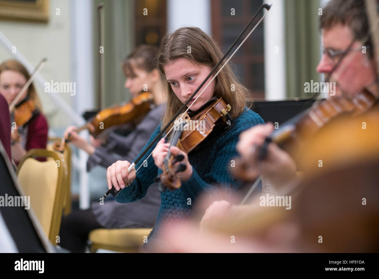 The strings section (violins) Philomusica Symphony Orchestra of ...