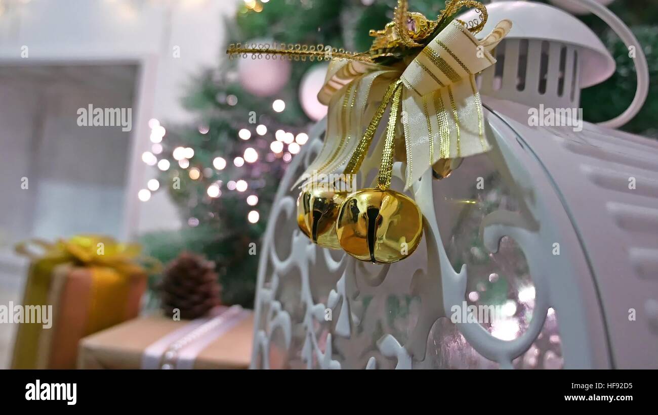 Christmas gifts interior tree and room New Year toys blinking lights ...