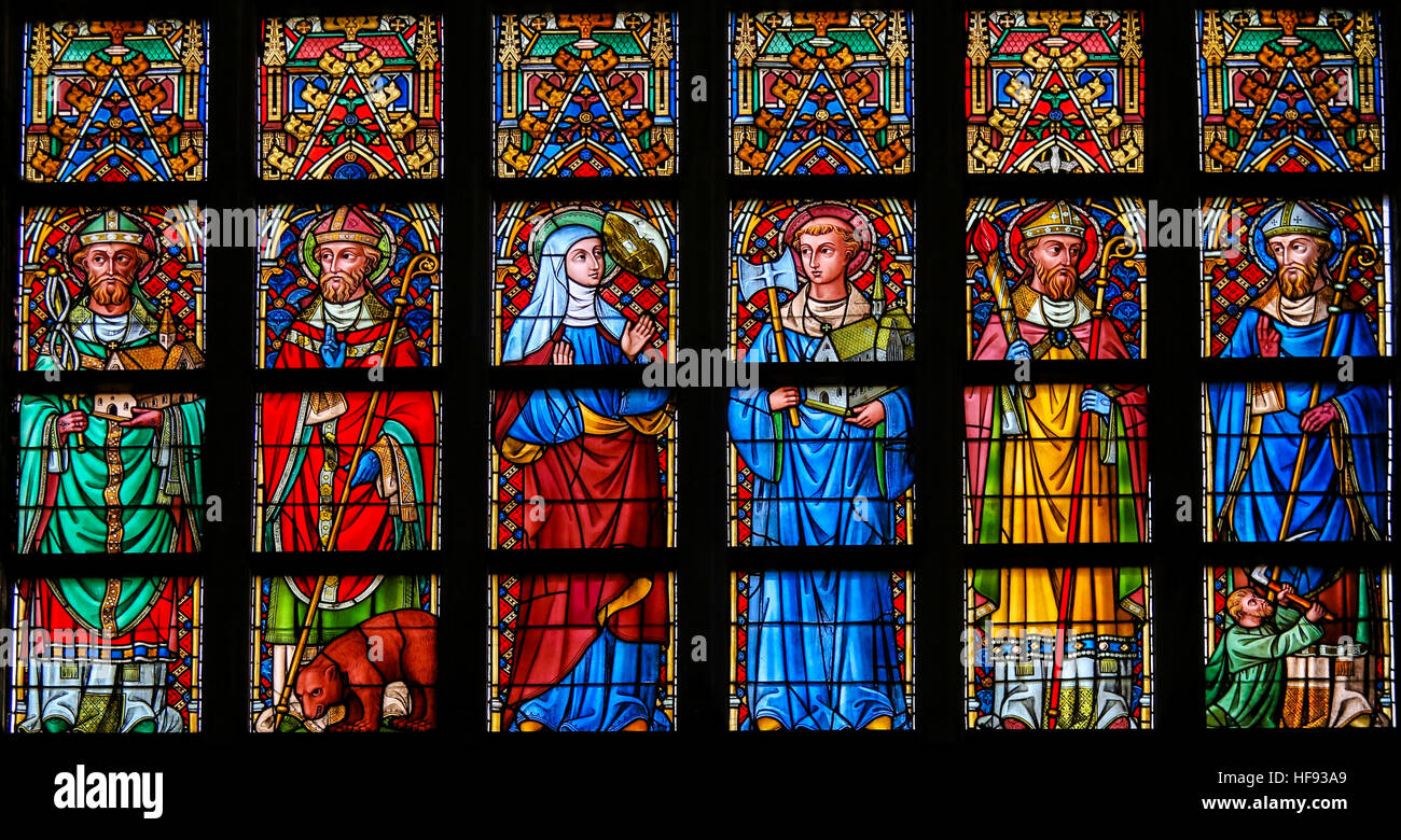 Stained Glass window depicting Catholic Saints in the Cathedral of ...