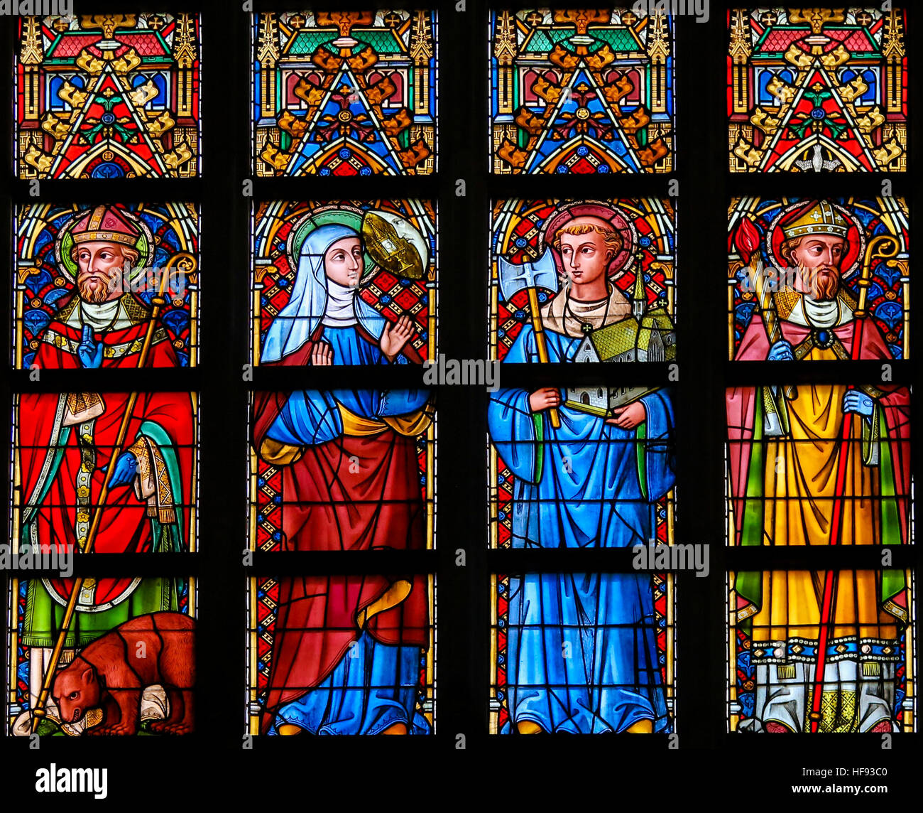 Stained Glass window depicting Catholic Saints in the Cathedral of ...