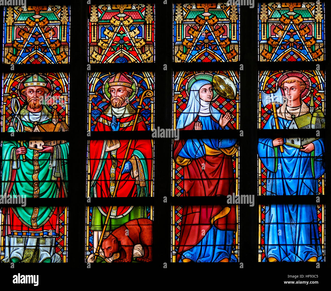 Stained Glass window depicting Catholic Saints in the Cathedral of ...