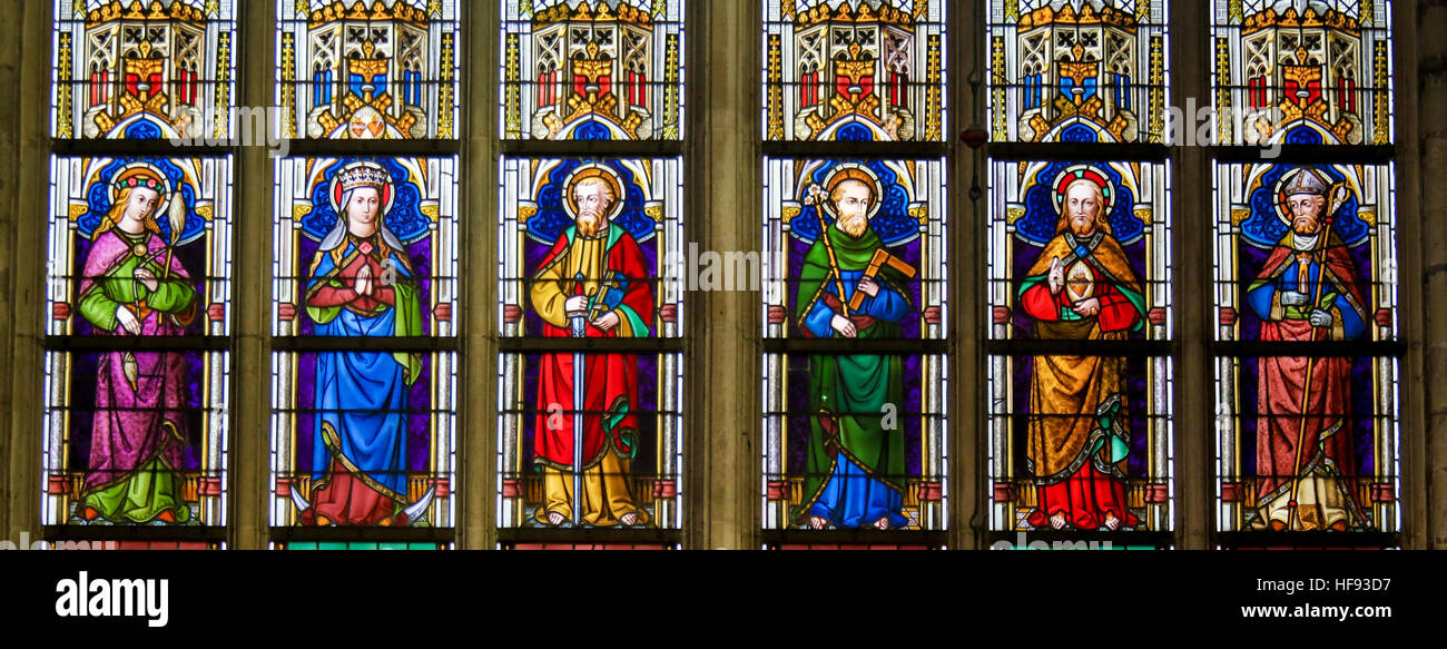 Stained Glass window depicting Catholic Saints in the Cathedral of ...
