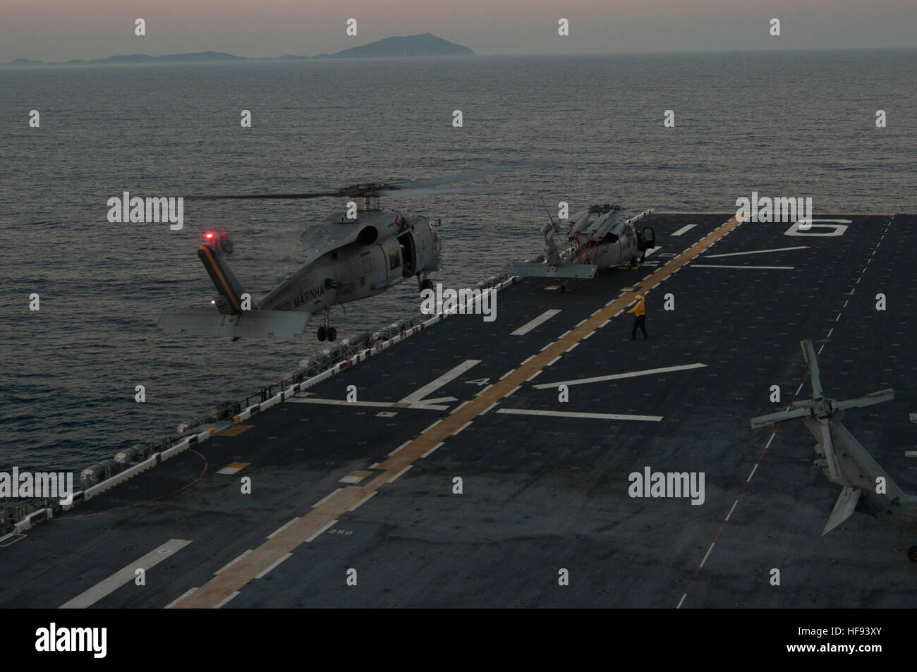 A Brazilian S-70B Seahawk helicopter departs the flight deck of future ...
