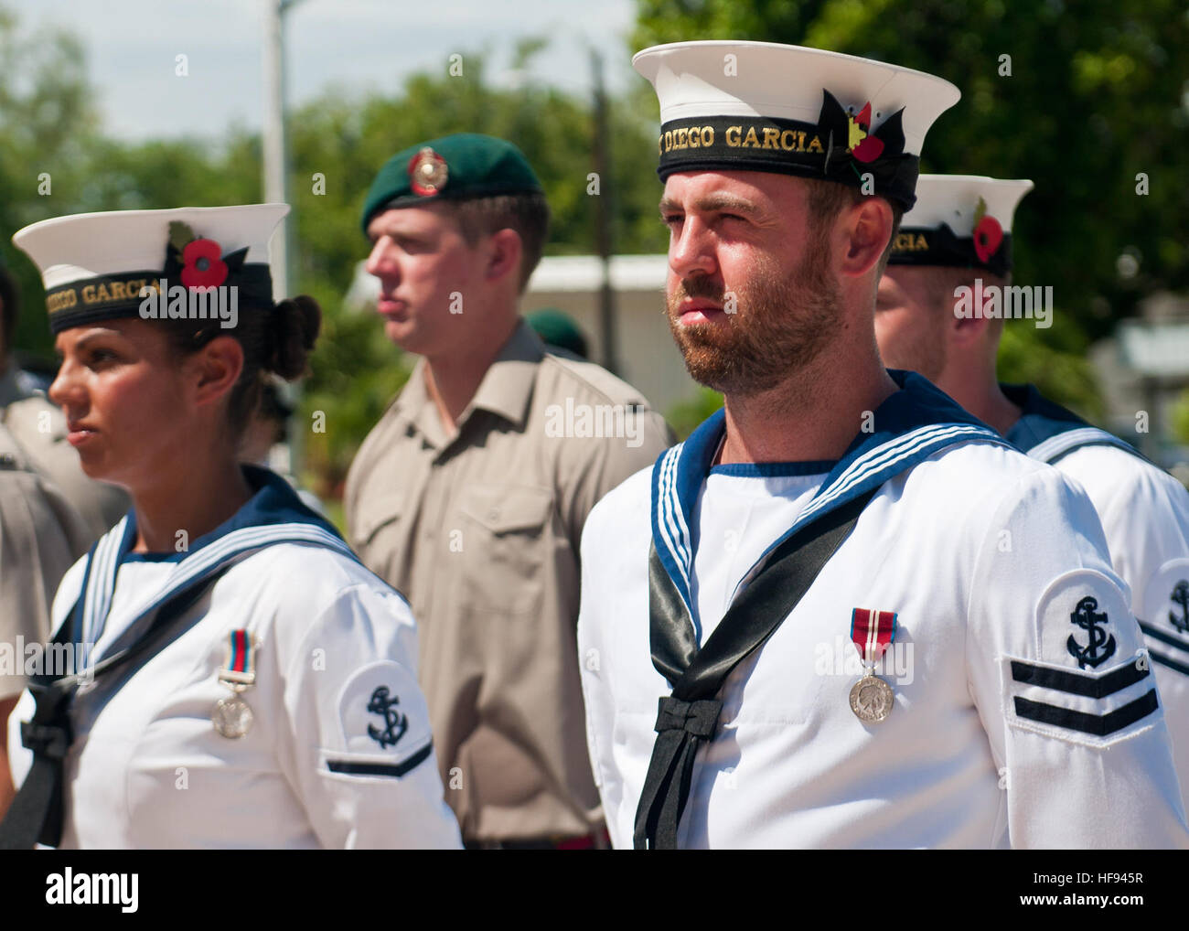 British Sailors stand at attention during a British Remembrance Day ...
