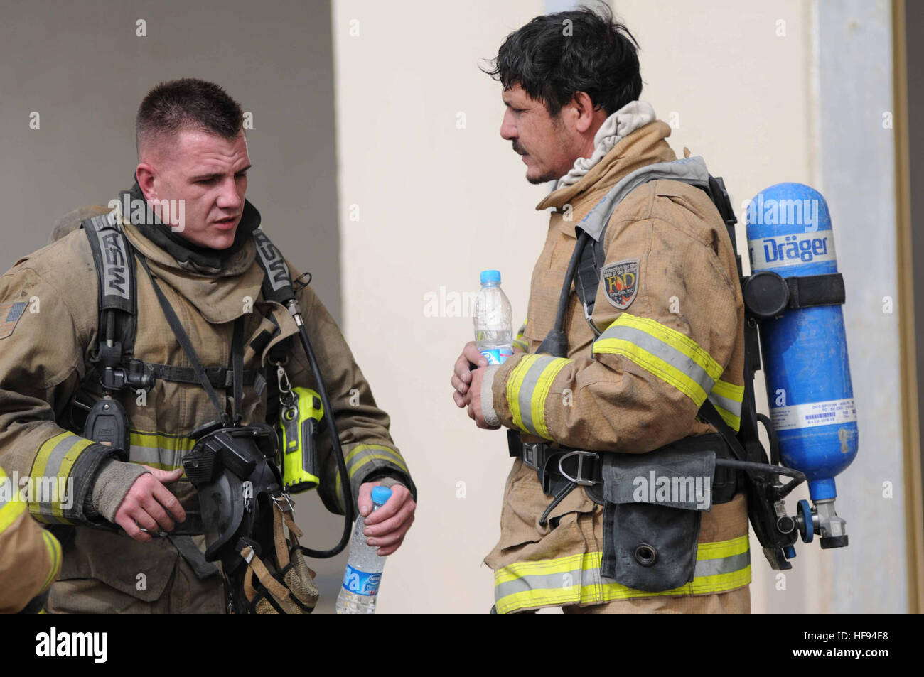 U.S. Army and Afghan Air Force firefighters conduct training at a live ...