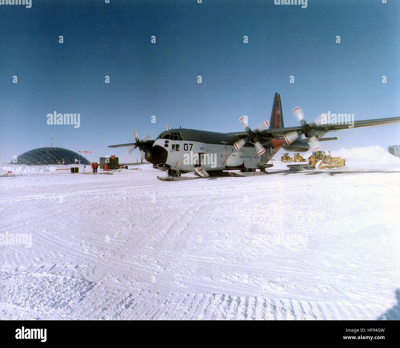 Three-quarter portside view of an LC-130F ski-equipped Hercules, Navy's ...