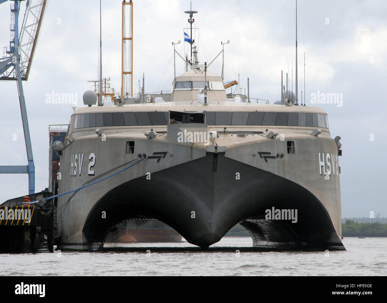 High speed vessel swift hsv 2 moors in corinto hi-res stock photography ...