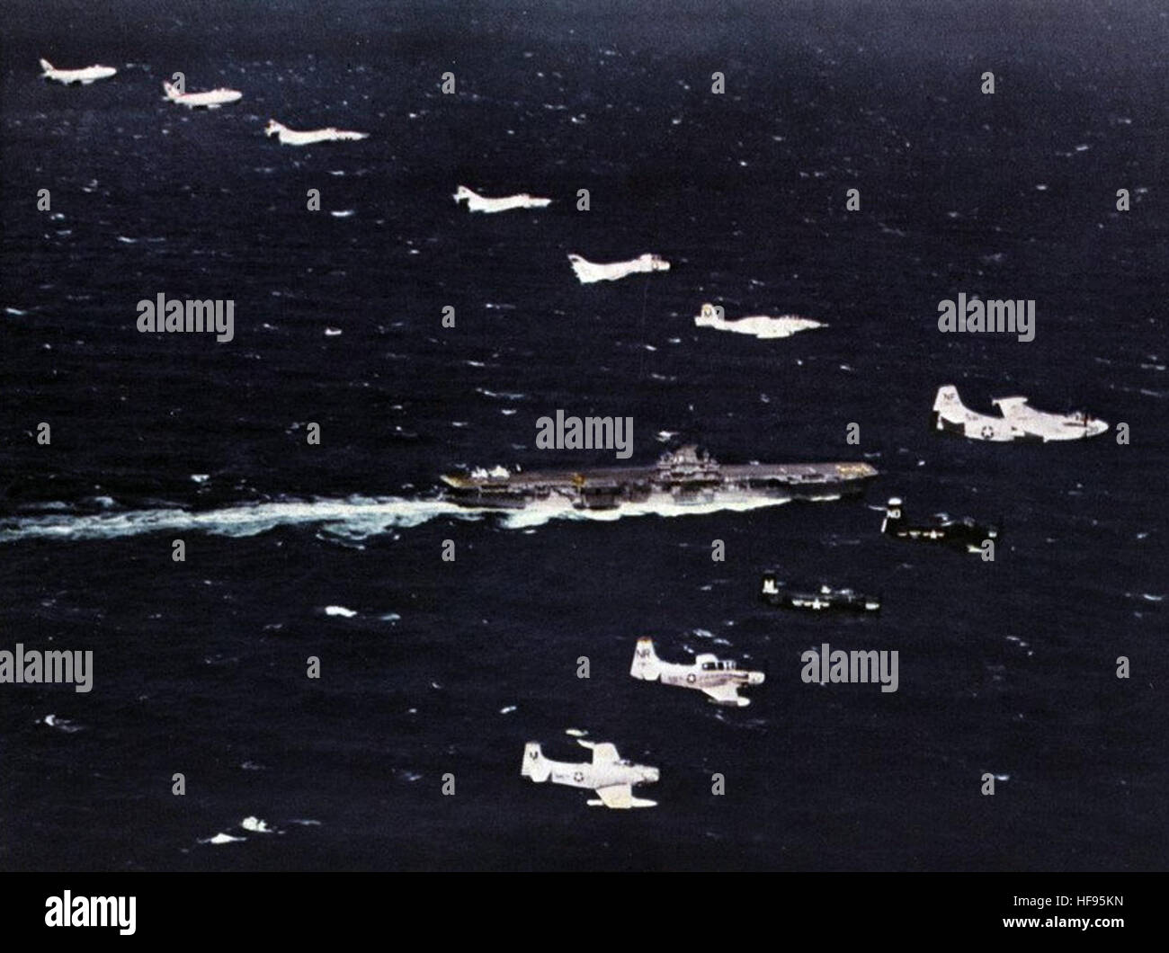 Carrier Air Group 2 flying over USS Shangri-La (CVA-38) c1957 Stock ...