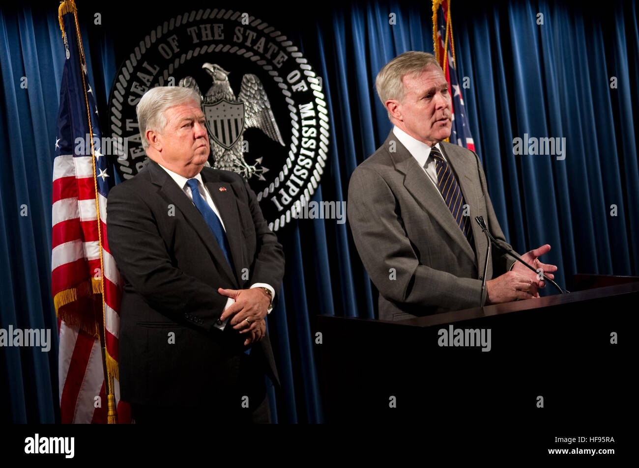 Secretary of the Navy Ray Mabus, right, and Governor of Mississippi ...