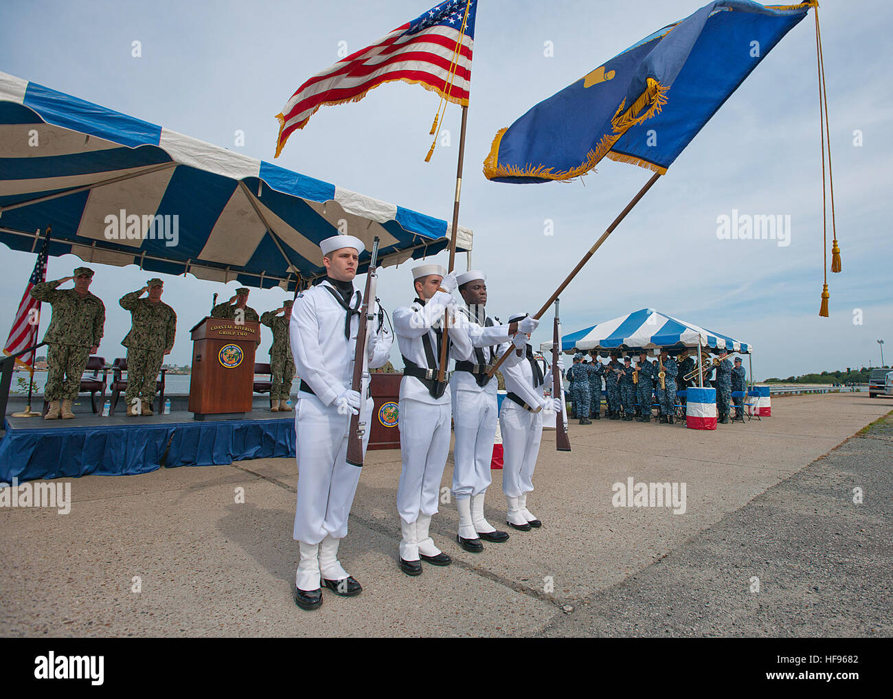 Members of the Naval Air Station Oceana Color Guard present the colors ...