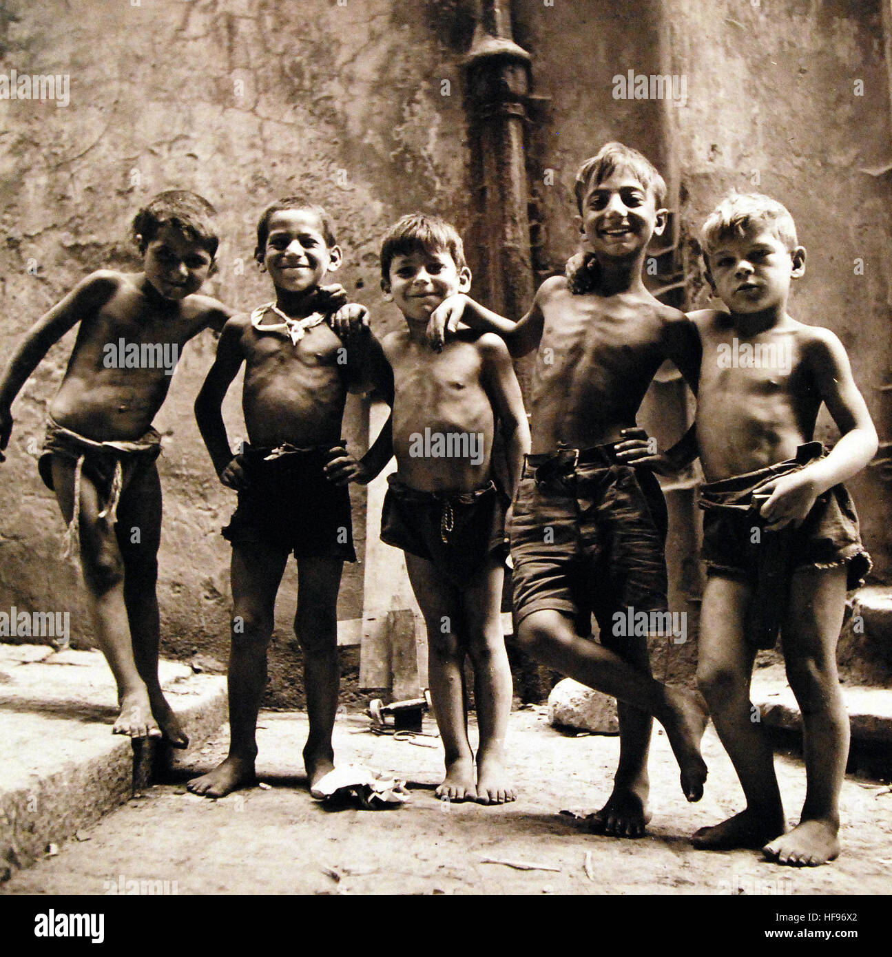 Children in Naples, Italy. A group of little Italian boys pose. August ...
