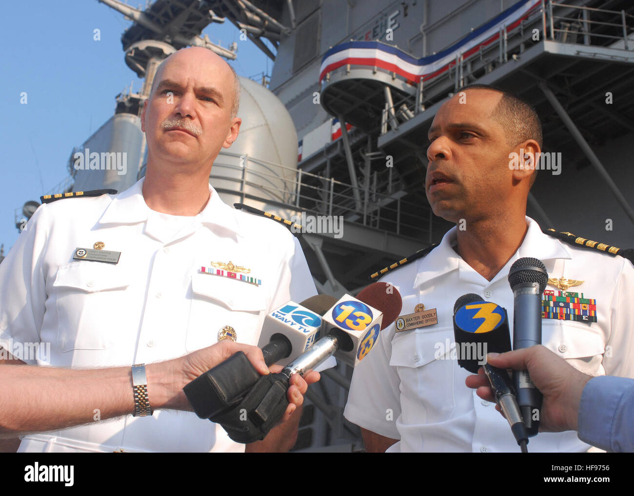 U.S. Navy Capt. Baxter Goodly, right, the commanding officer of the ...