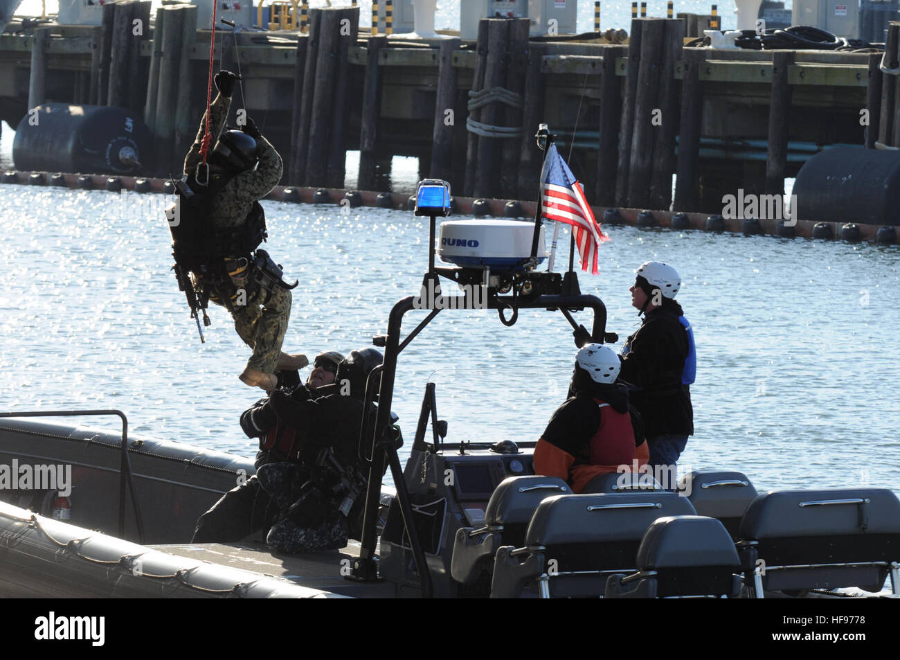 Participants in Operation Citadel Shield practice boarding procedures ...