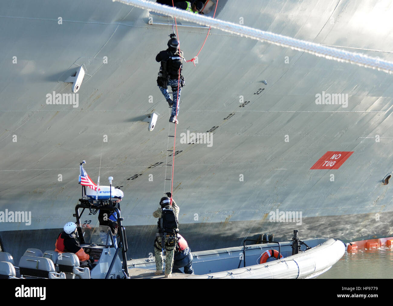 Participants in Operation Citadel Shield practice boarding procedures ...