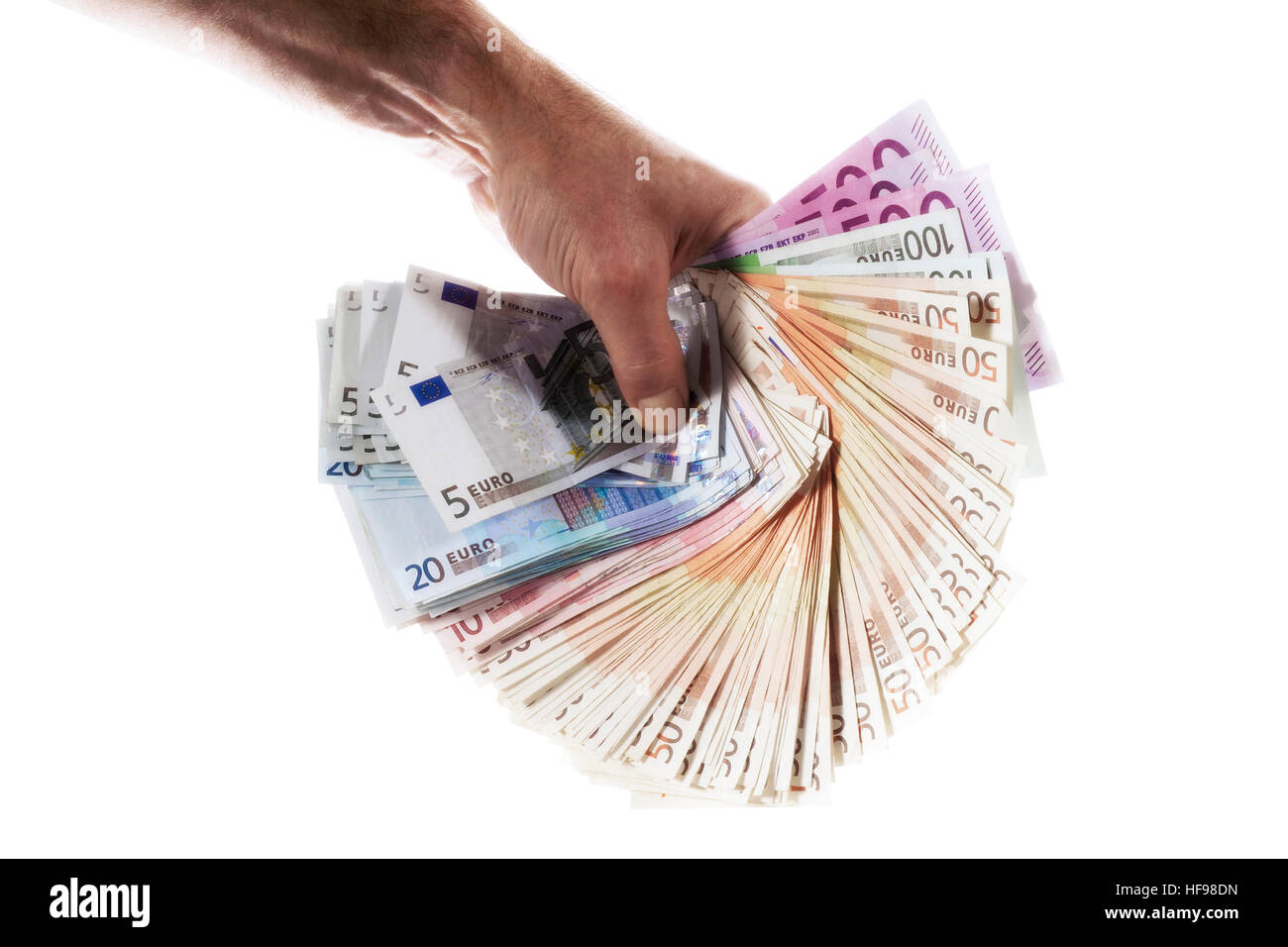 Hand holding fanned-out cash, Euros Stock Photo - Alamy