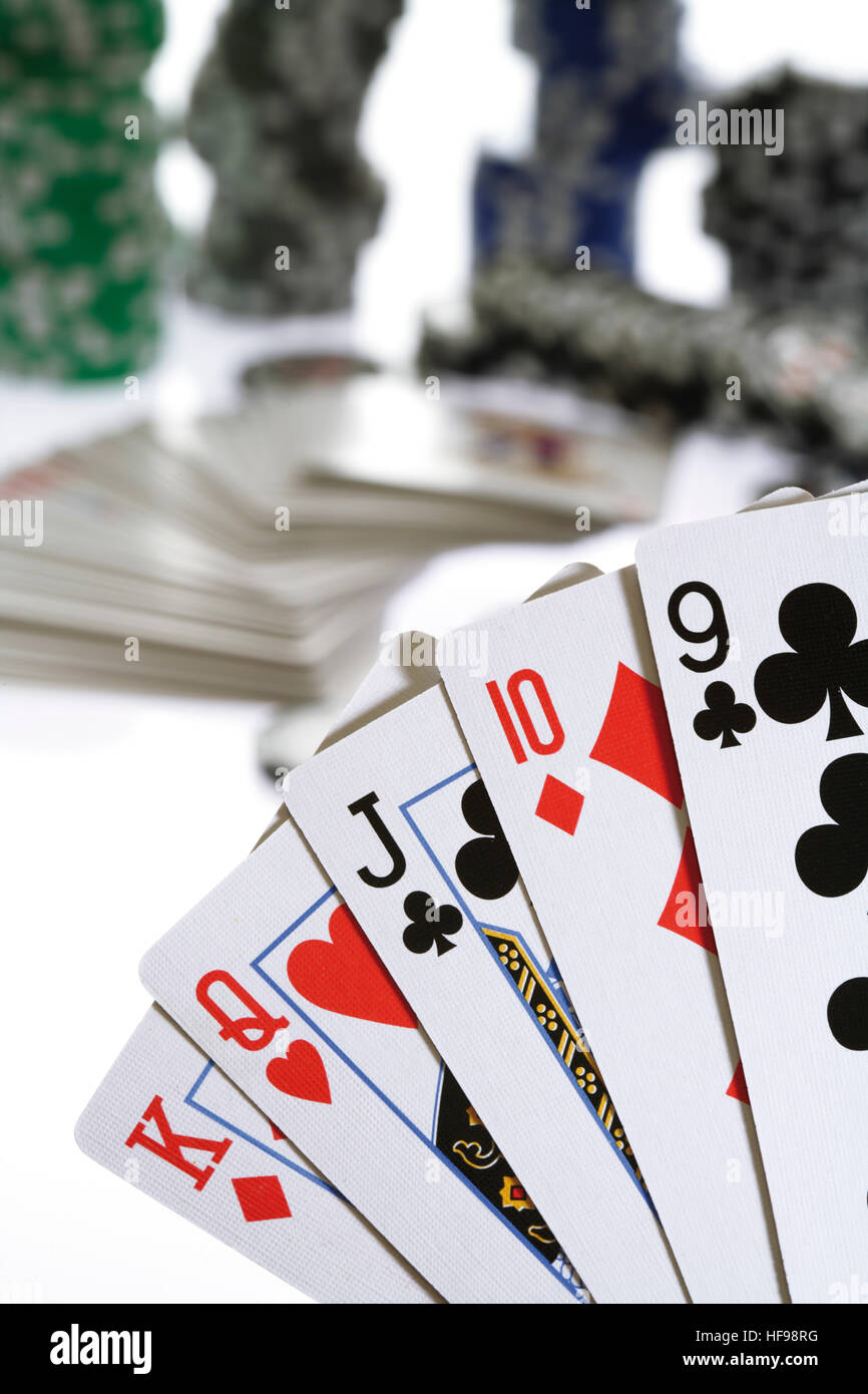 Poker hand - king-high straight Stock Photo - Alamy