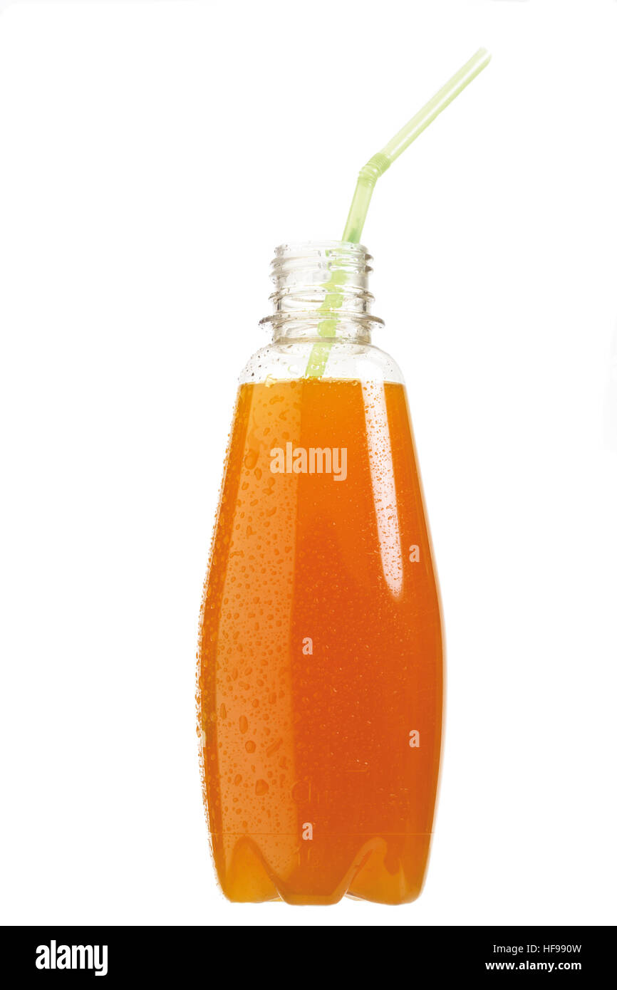 Bottle of soda with straw Stock Photo - Alamy