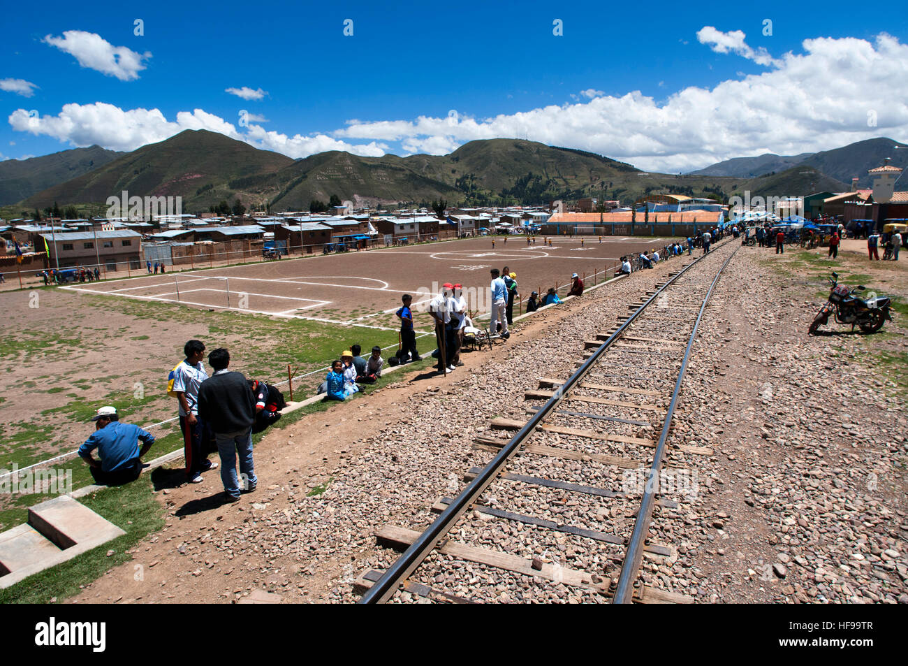 Sicuani city, Cusco, Peru. Railway tracks. Peruvian altiplano landscape ...