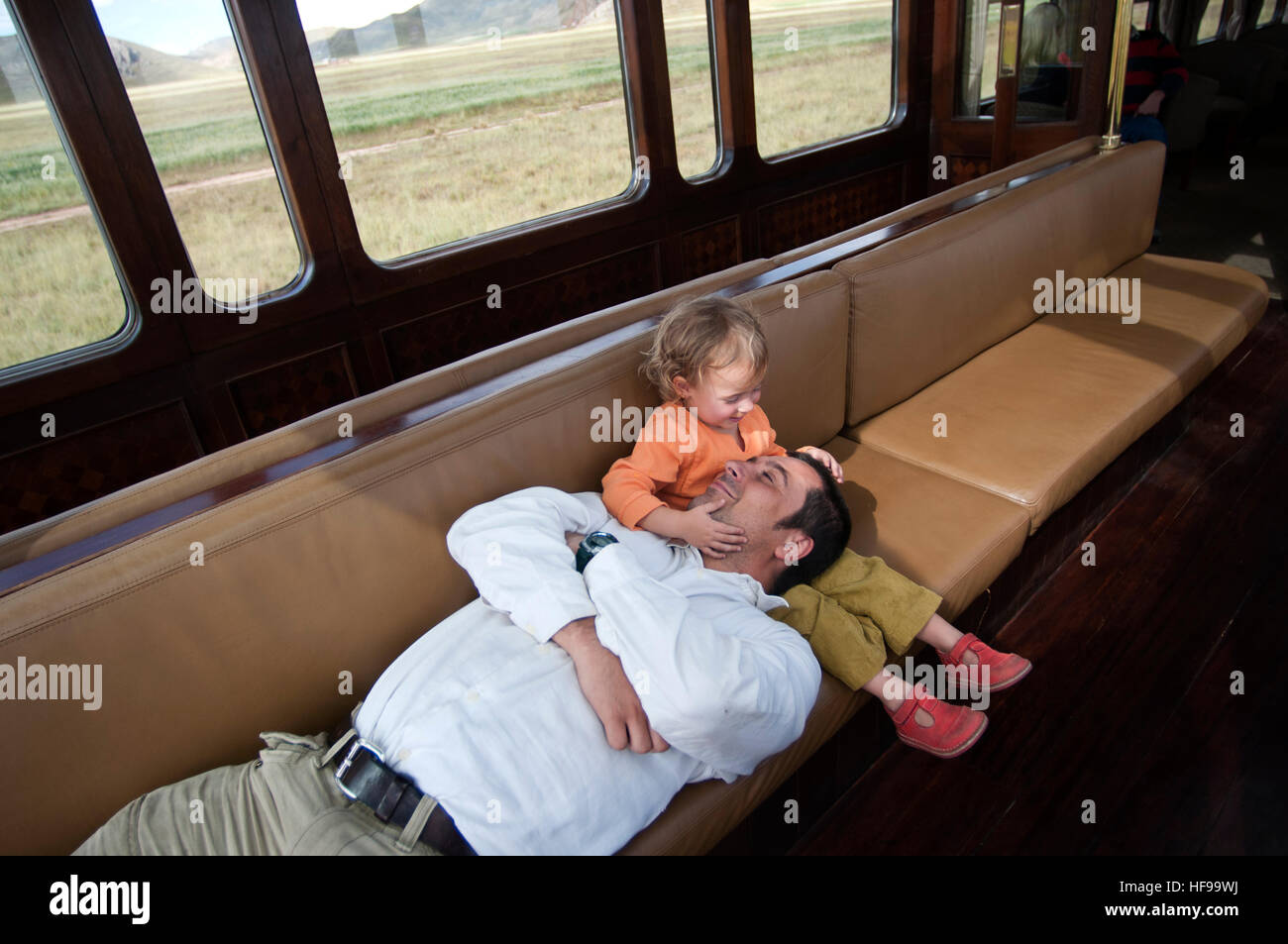 Andean Explorer, luxury train from Cusco to Puno. Observation car at ...