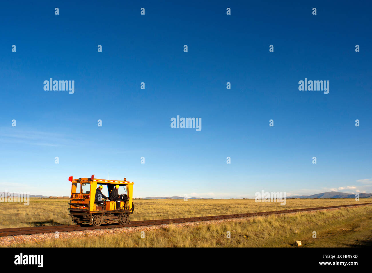 Train line from Cusco to Puno. Landscape along the Peruvian altiplano ...