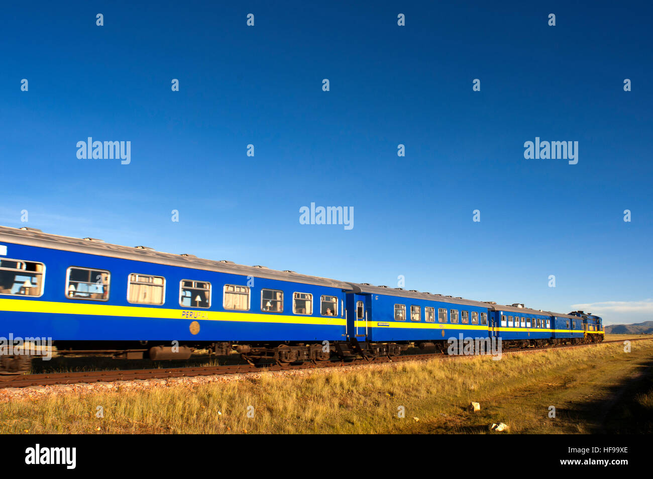Andean Explorer, luxury train from Cusco to Puno. Landscape along the ...