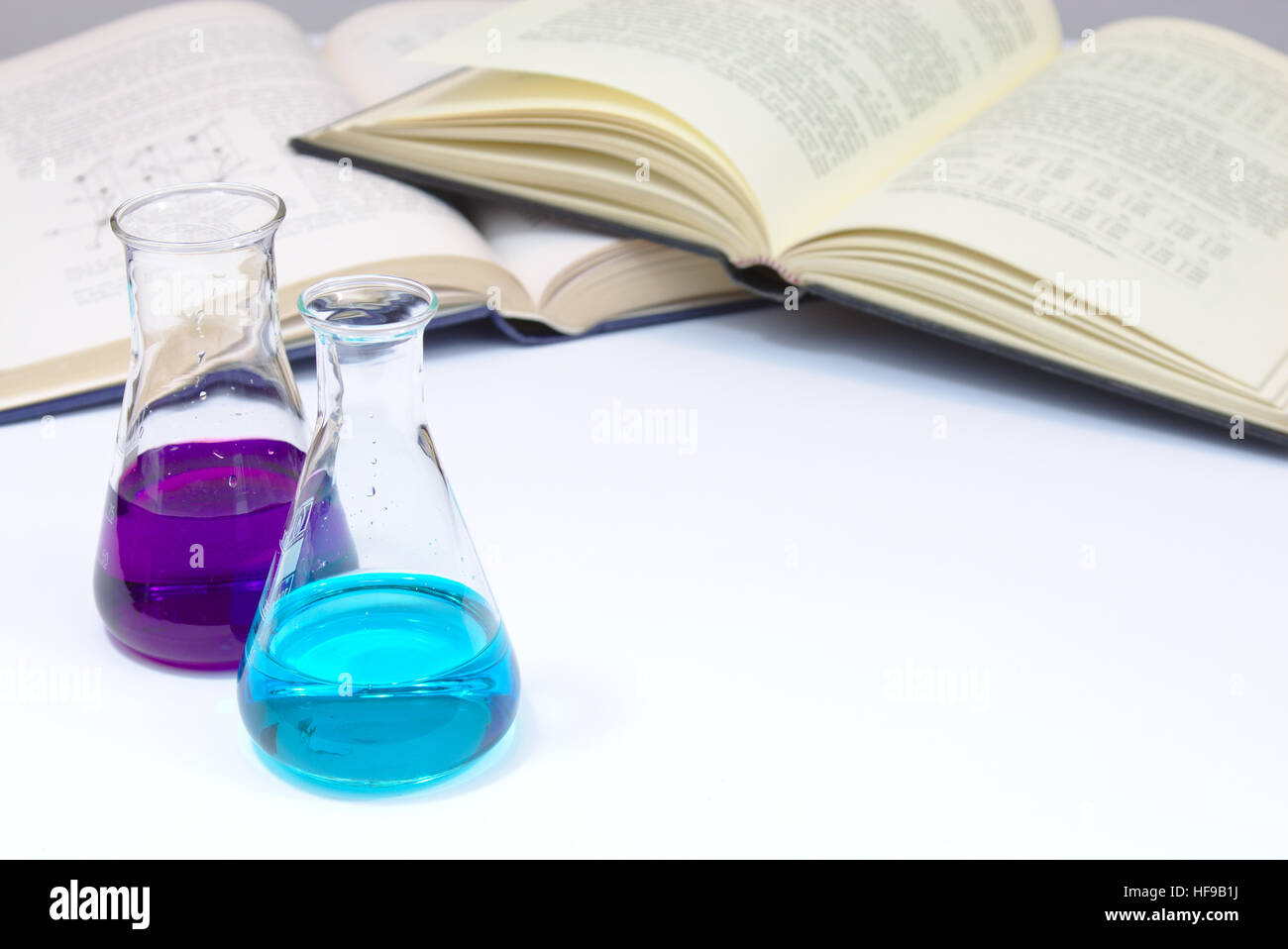 Flasks with dissolved inorganic salts - potassium permanganate and ...