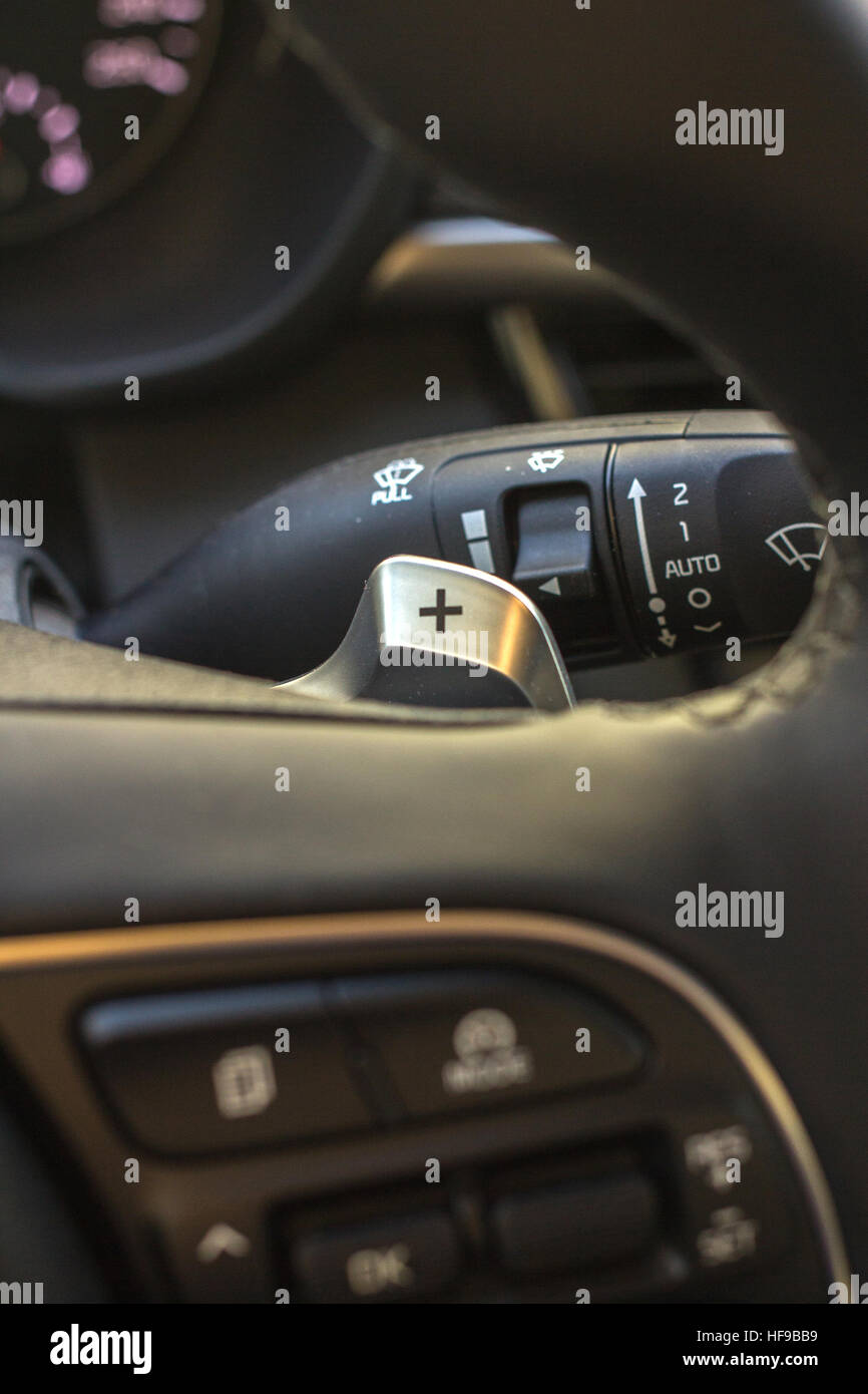 Control buttons on steering wheel in a modern car Stock Photo - Alamy