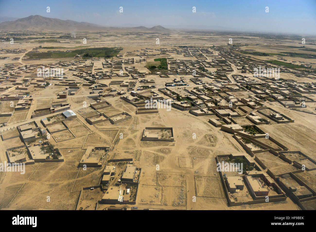Aerial view of a rural Afghan village from the window of a Sikorsky UH ...